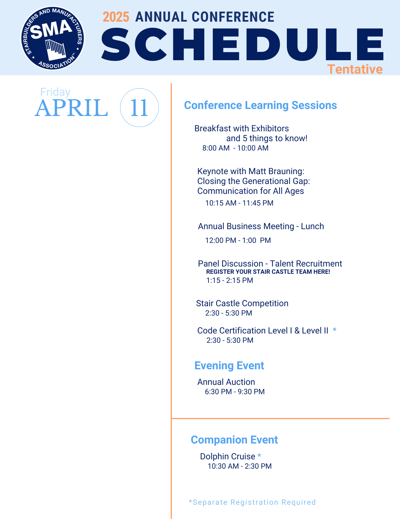 SMA 2025 Conference Schedule - Stairbuilders and Manufacturers Association